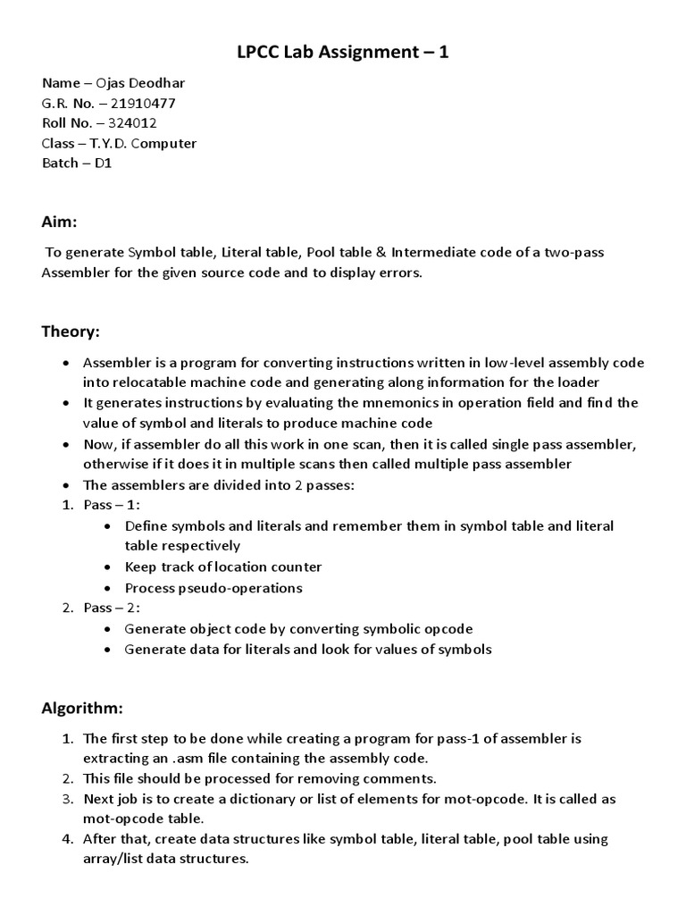 LPCC Lab Assignment - 1 | PDF | Assembly Language | Computer Science LPCC Lab Assignment - 1 | PDF | Assembly Language | Computer Science