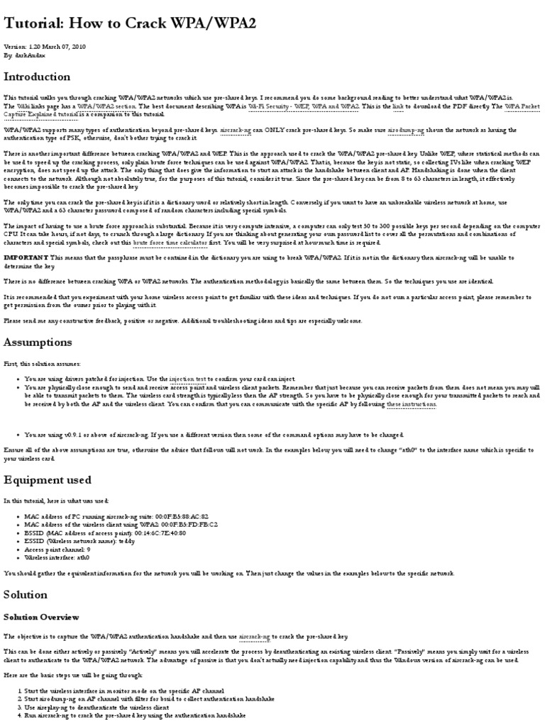 Tutorial: How To Crack WPA/WPA2 | PDF | Wireless Access Point | Data ...