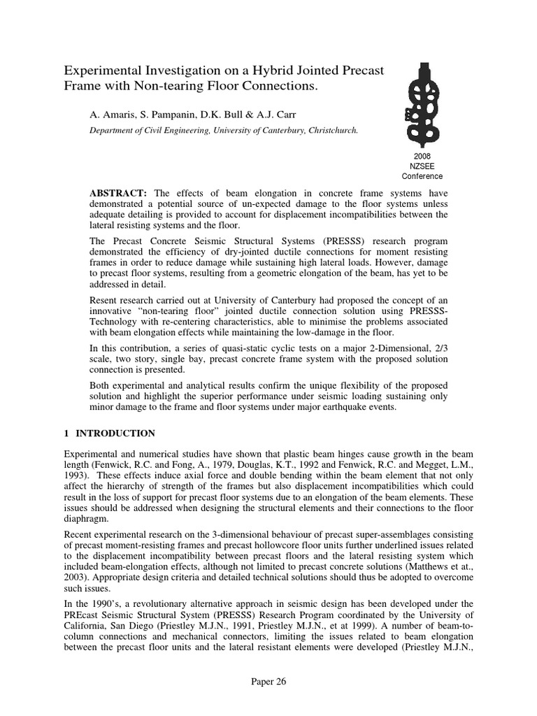 Experimental Investigation on Non-Tearing Floor Jointed Precast Frame ...
