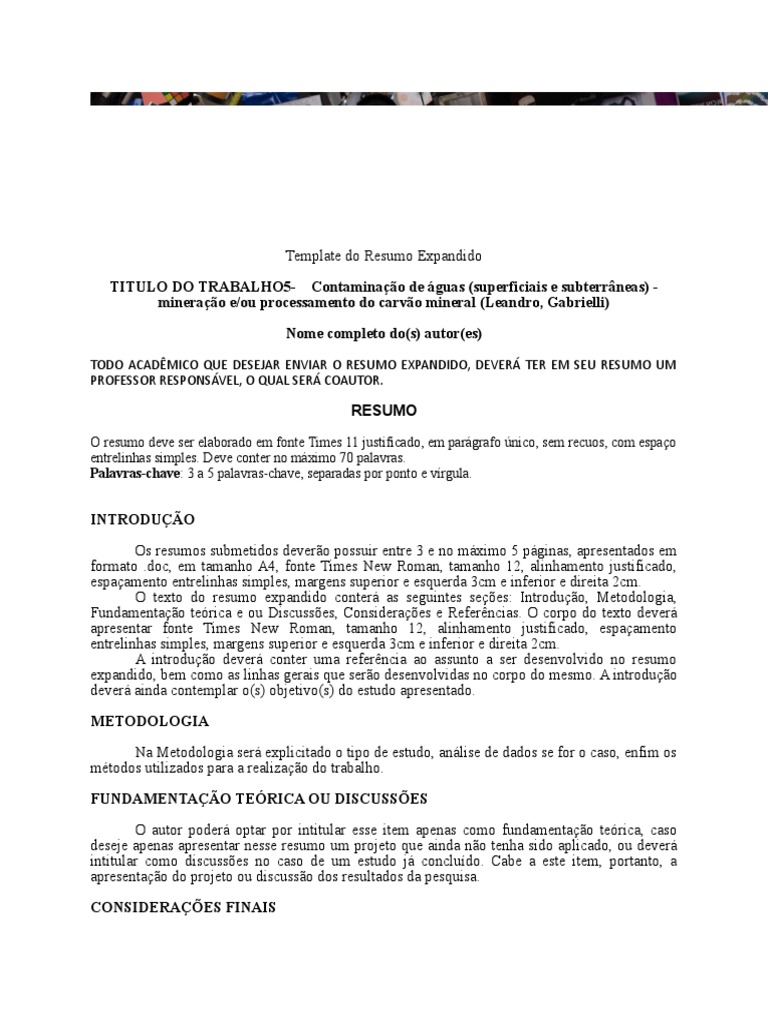 Template Do Resumo Expandido | PDF | Artes Linguísticas e Disciplina ...