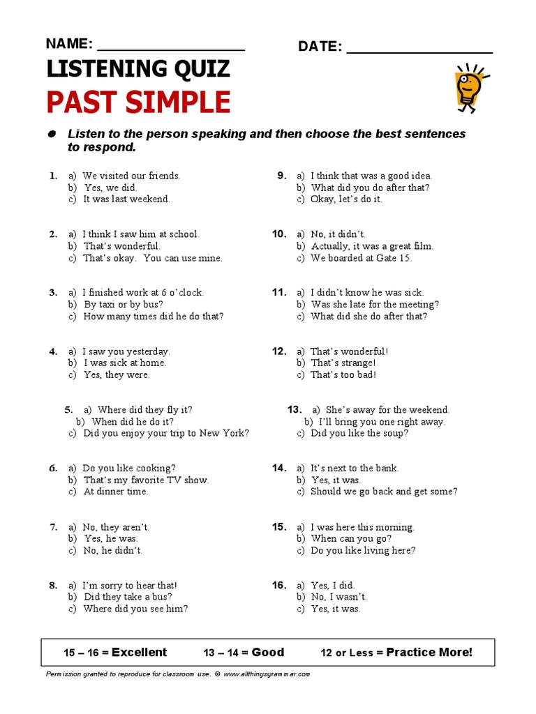 Past Simple: Listening Quiz | PDF