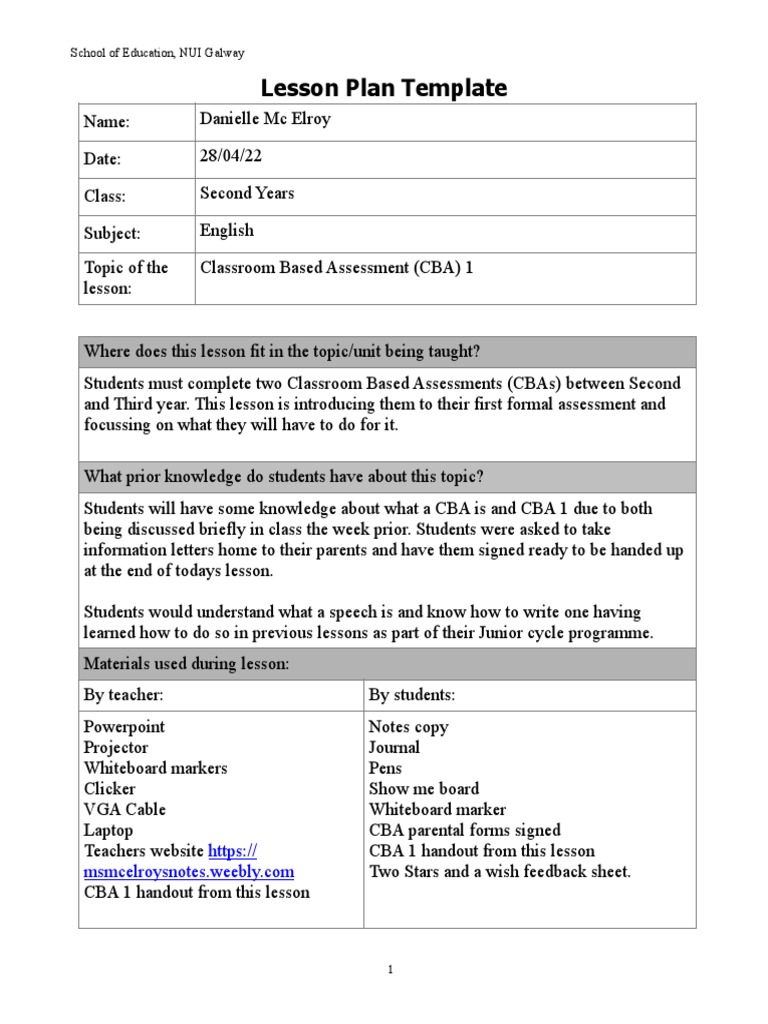 Cba Lesson Plan PDF | PDF | Teachers | Lesson Plan