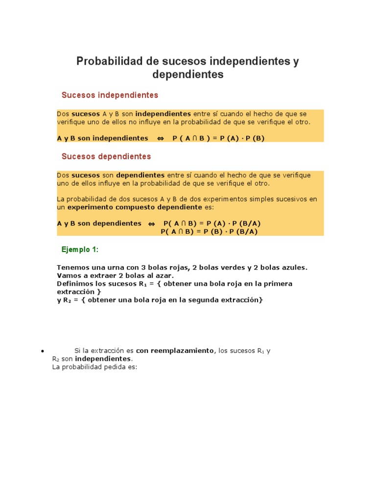 Probabilidad de Sucesos Independientes y Dependientes | PDF | Media ...