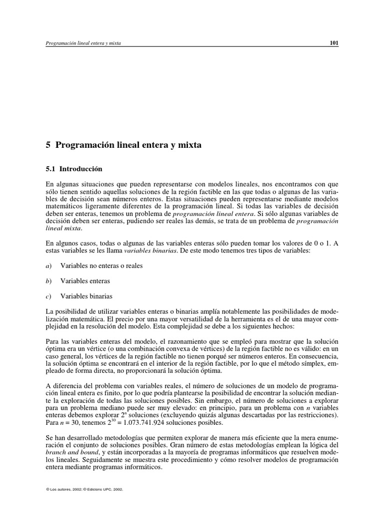 5 Programación Lineal Entera y Mixta | Descargar gratis PDF ...