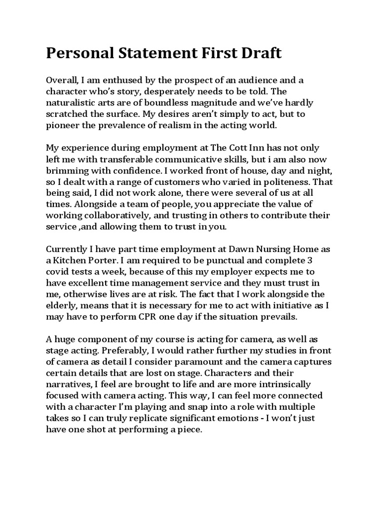 Personal Statement First Draft | PDF | Cognition | Psychological Concepts