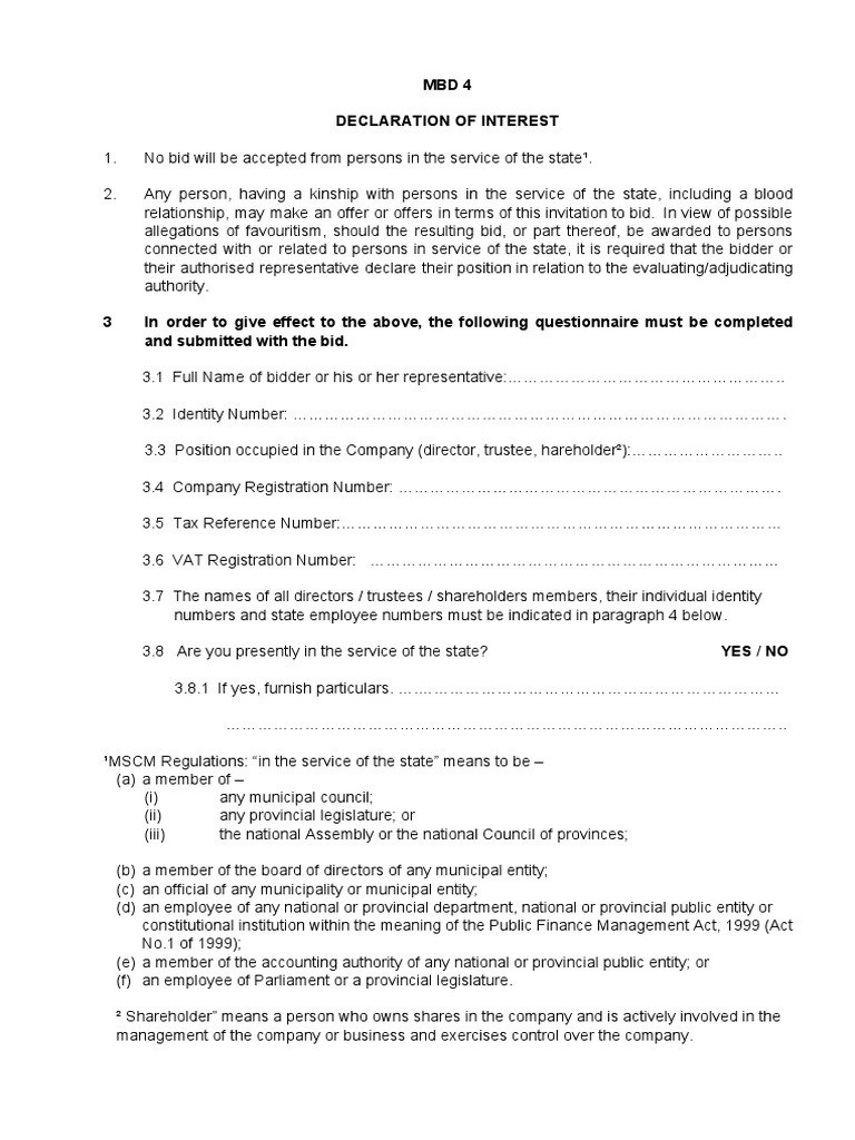 MBD 4 Declaration of Interest | PDF | Policy | Public Law