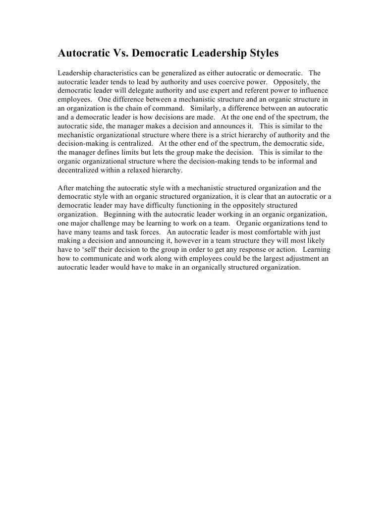 Autocratic Vs Democratic Leadership | PDF | Organizational Structure ...