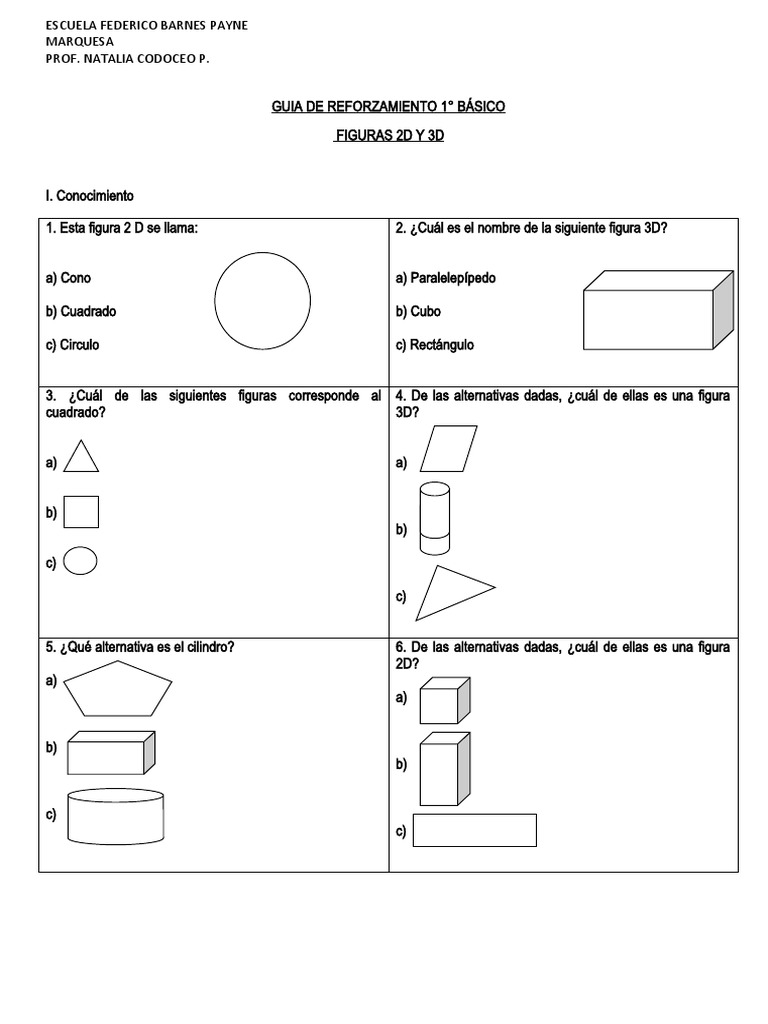 Figuras 2D y 3D para 1° Básico | PDF
