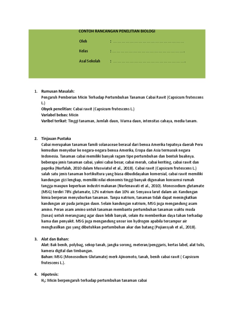 Contoh Rancangan Penelitian Biologi | PDF