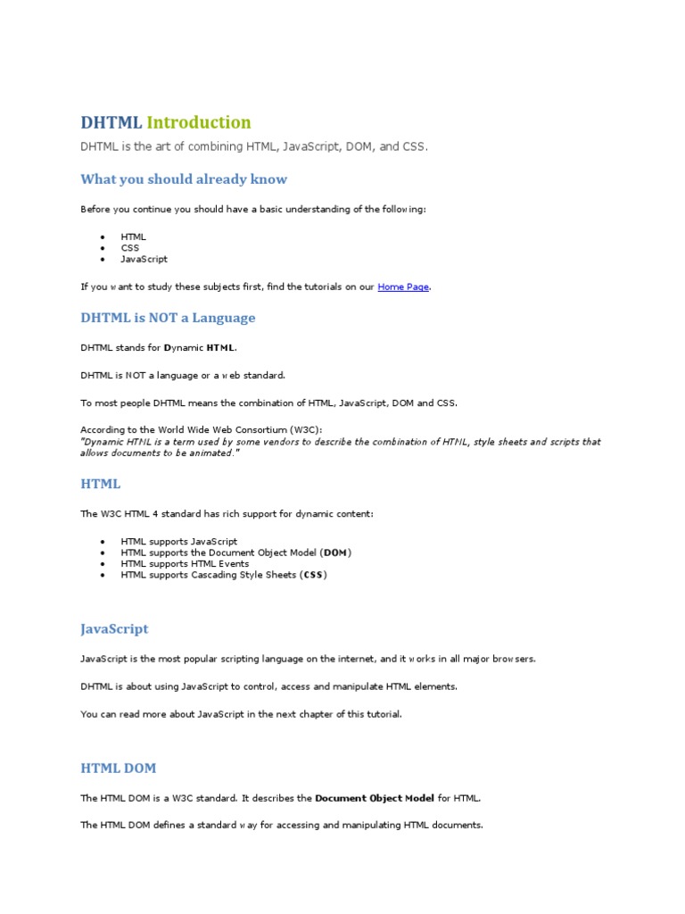 Dhtml What You Should Already Know Pdf Dynamic Html Document Object Model