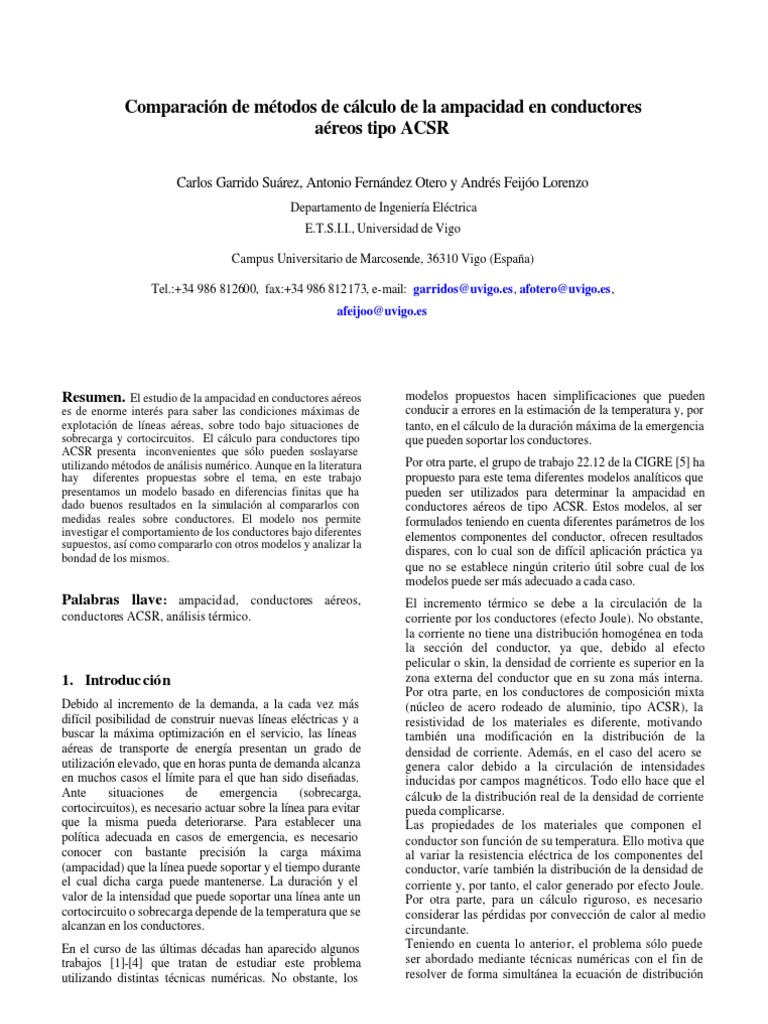 Ampacidad en Conductores Aéreos ACSR | PDF | Corriente eléctrica | Temperatura
