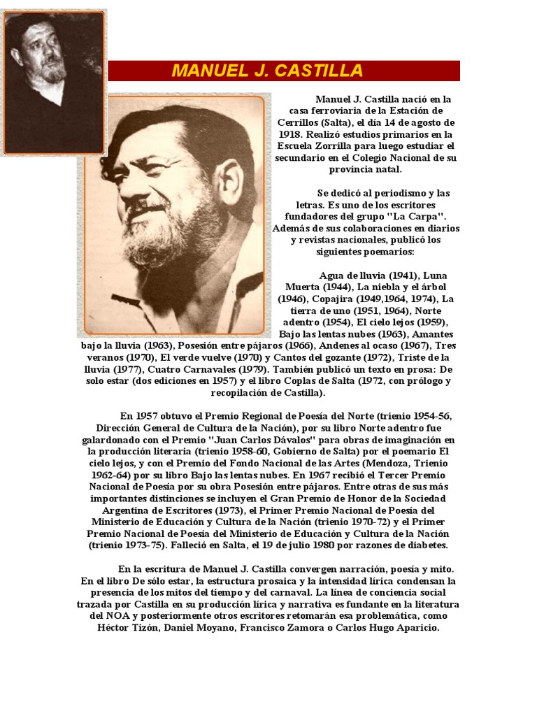 Manuel J. Castilla: Poeta y Narrador Salteño | PDF | Poesía