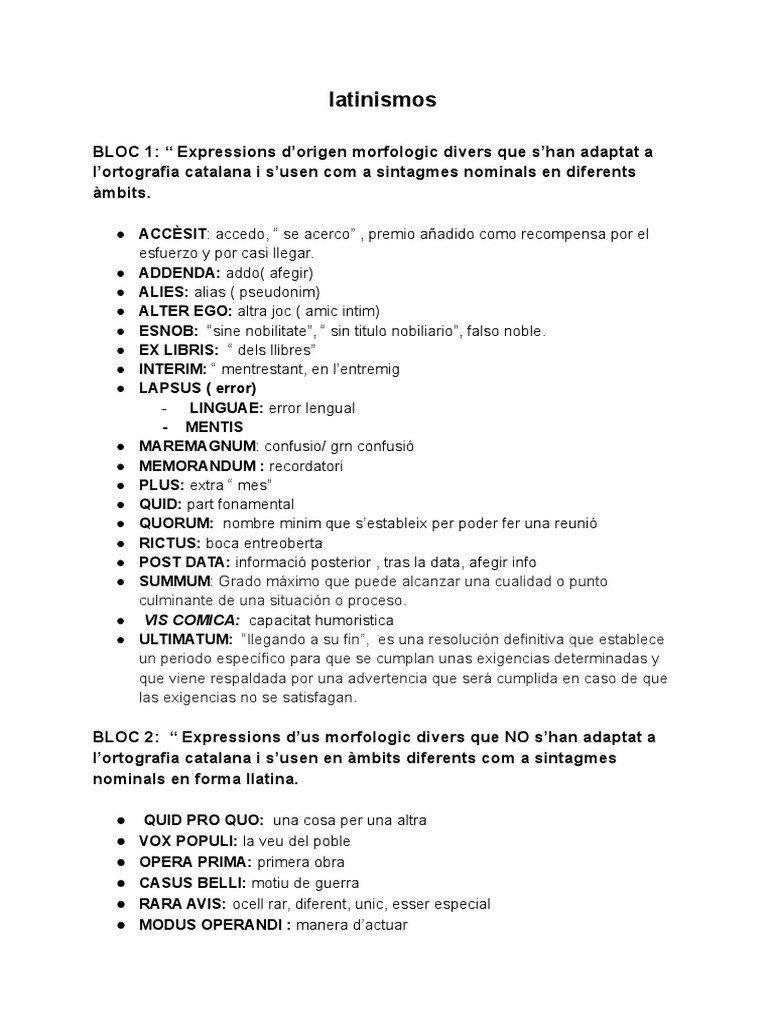 Lista de Latinismos Bachillerato | PDF