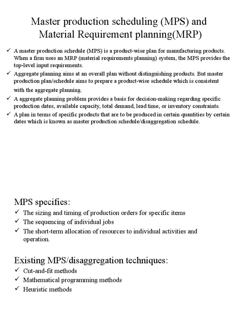 MPS vs. MRP in Production Planning | PDF | Scheduling (Production ...