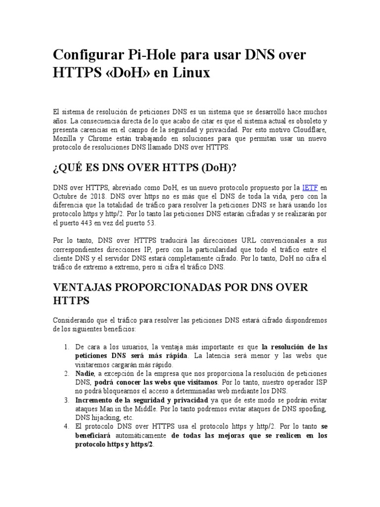 Configurar Pi-Hole para Usar DNS Over HTTPS DoH en Linux | PDF | sistema de nombres de dominio ...