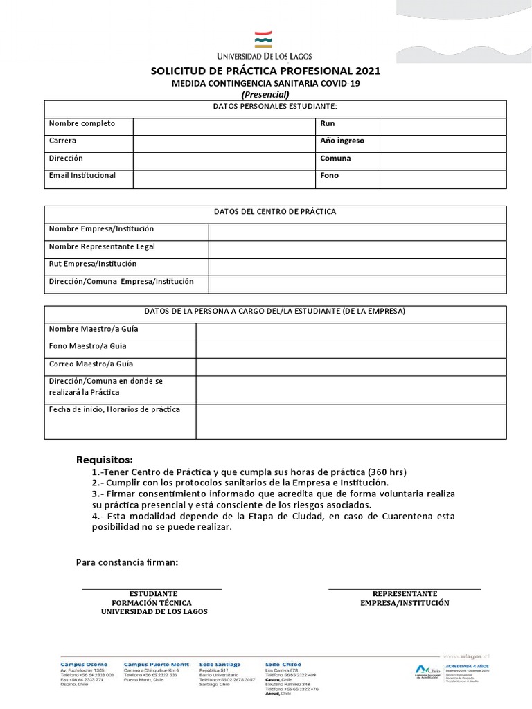SOLICITUD DE PRÁCTICA PROFESIONAL - Presencial | PDF