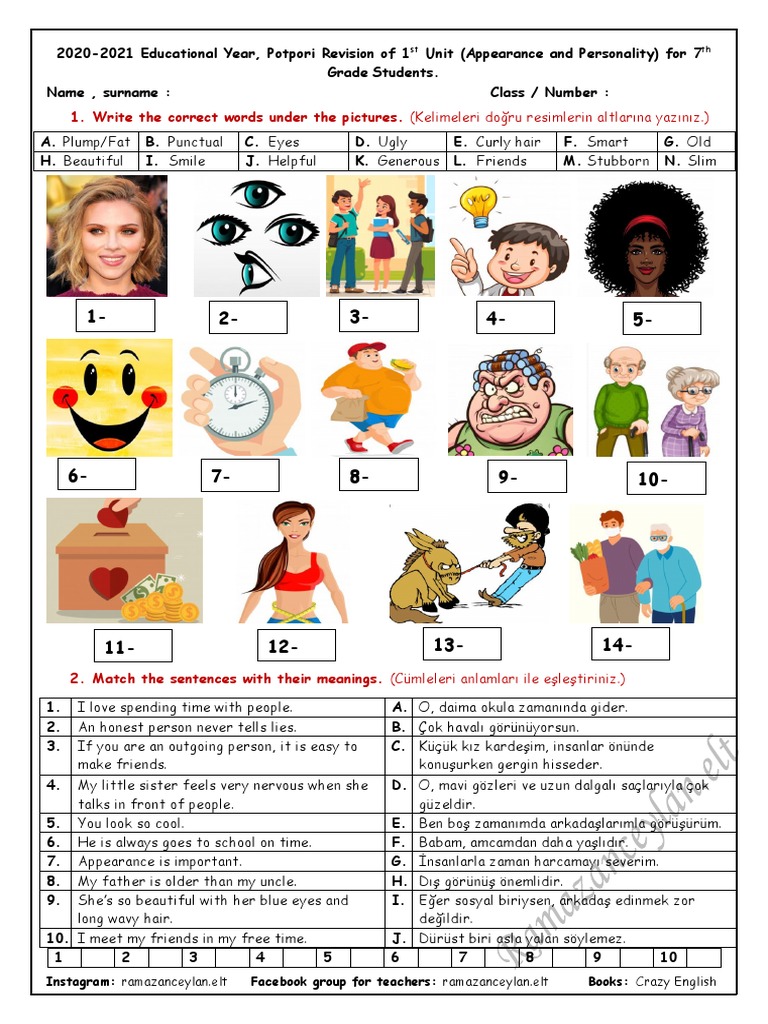 Write The Correct Words Under The Pictures.: (Kelimeleri Doğru ...