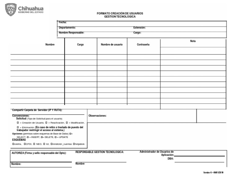 Formato Creacion de Usuarios | PDF