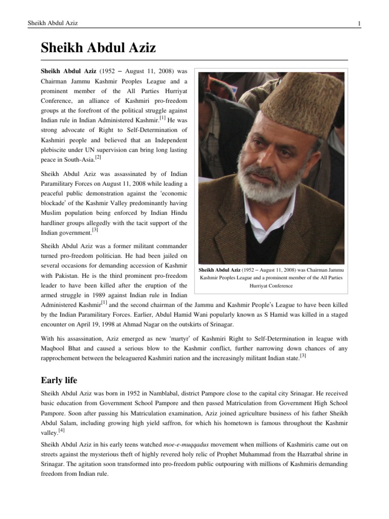 Sheikh Abdul Aziz: Kashmiri Freedom Leader | PDF | Independent India ...