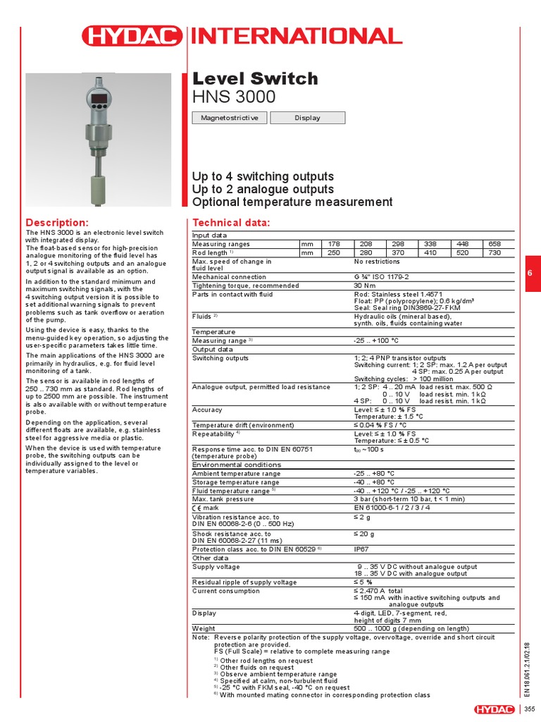Level Switch: Up To 4 Switching Outputs Up To 2 Analogue Outputs ...