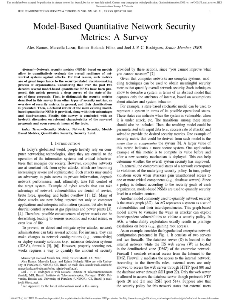 Model-Based Quantitative Network Security Metrics A Survey | PDF ...