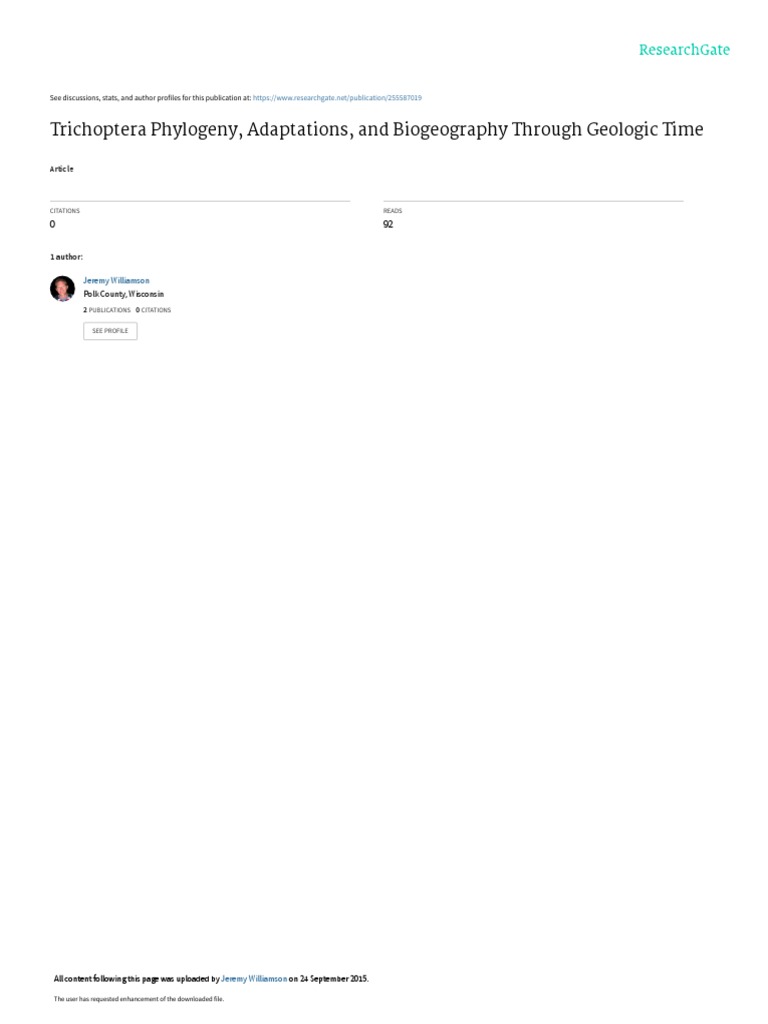 Trichoptera Phylogeny Adaptations and Biogeography | PDF | Pupa ...