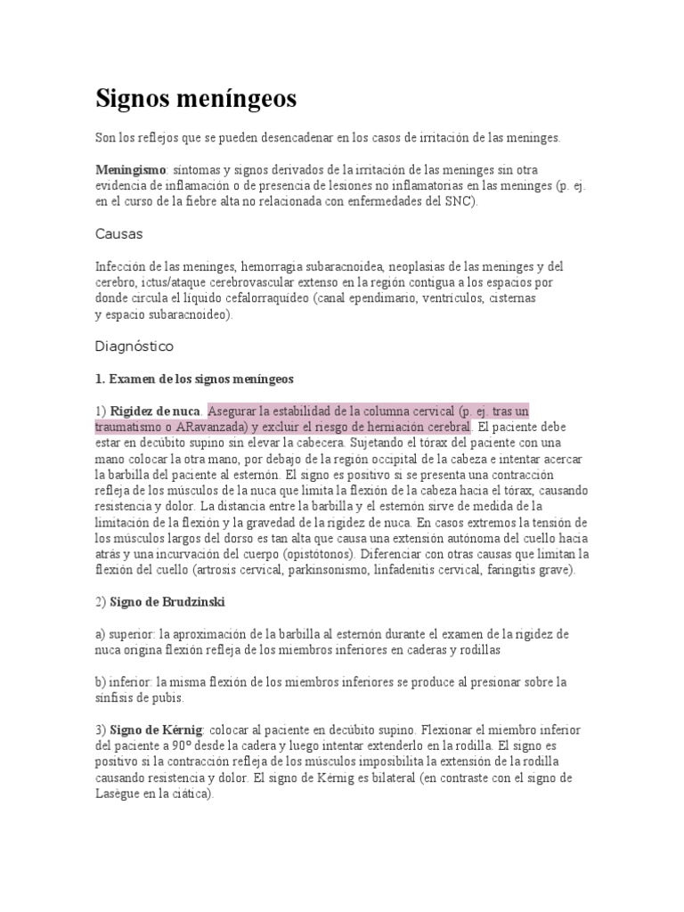 Signos Meníngeos | PDF | Medicina CLINICA | Epidemiología