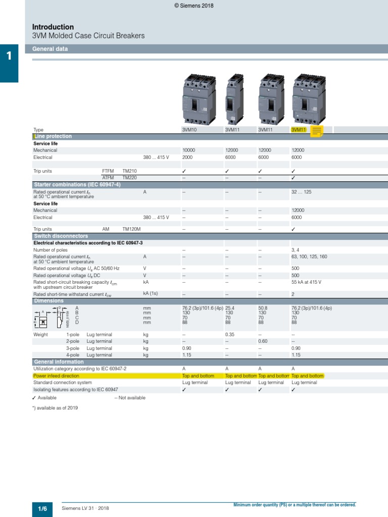3VM Molded Case Circuit Breakers: General Data | PDF | Electronics ...