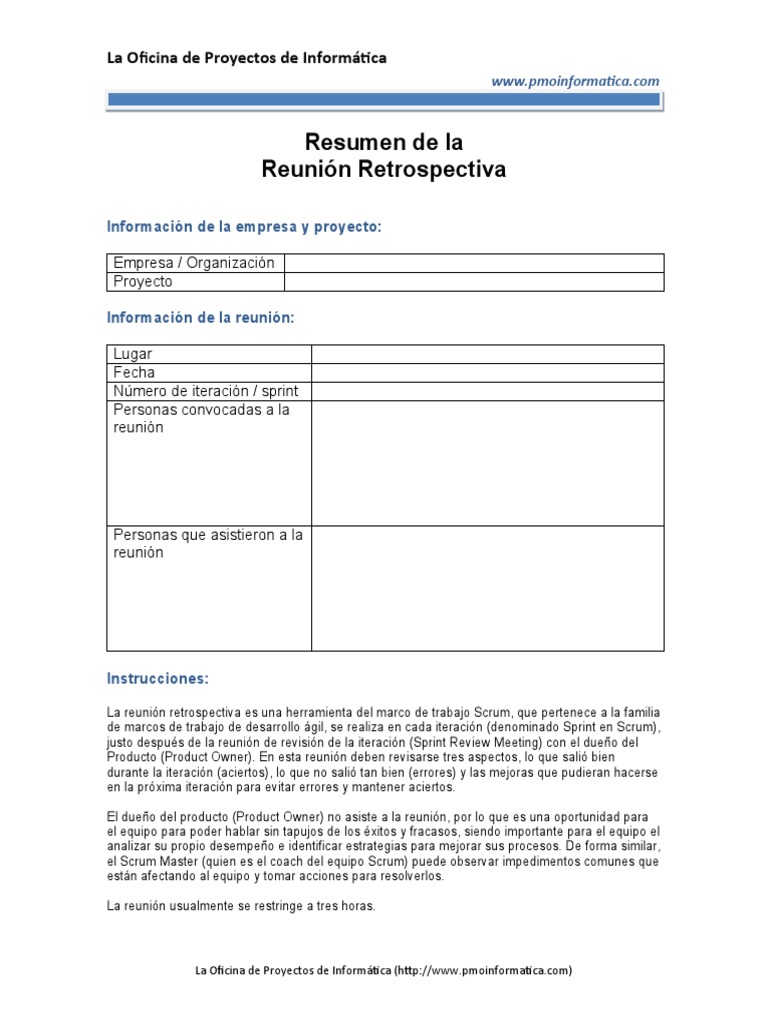Plantilla para Reunión Retrospectiva Scrum | PDF | Scrum (desarrollo de ...