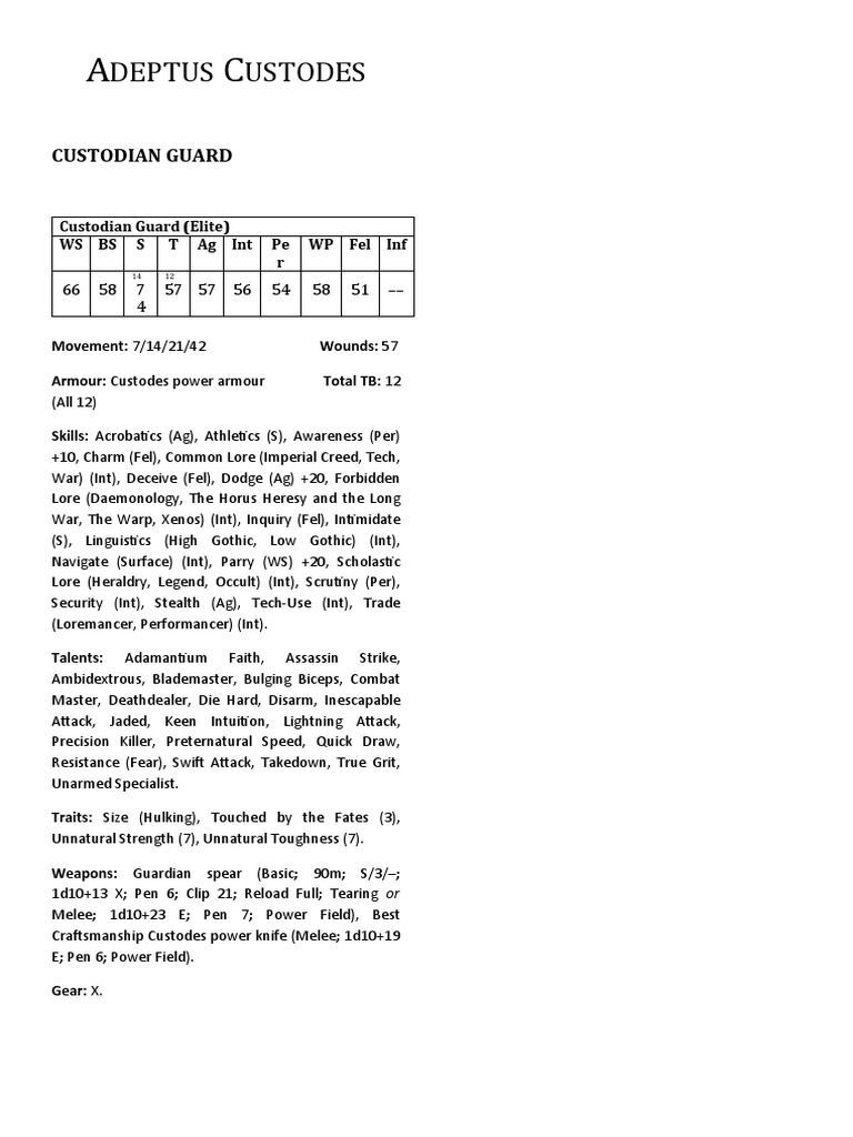 Dark Heresy 2e - Adeptus Custodes | PDF