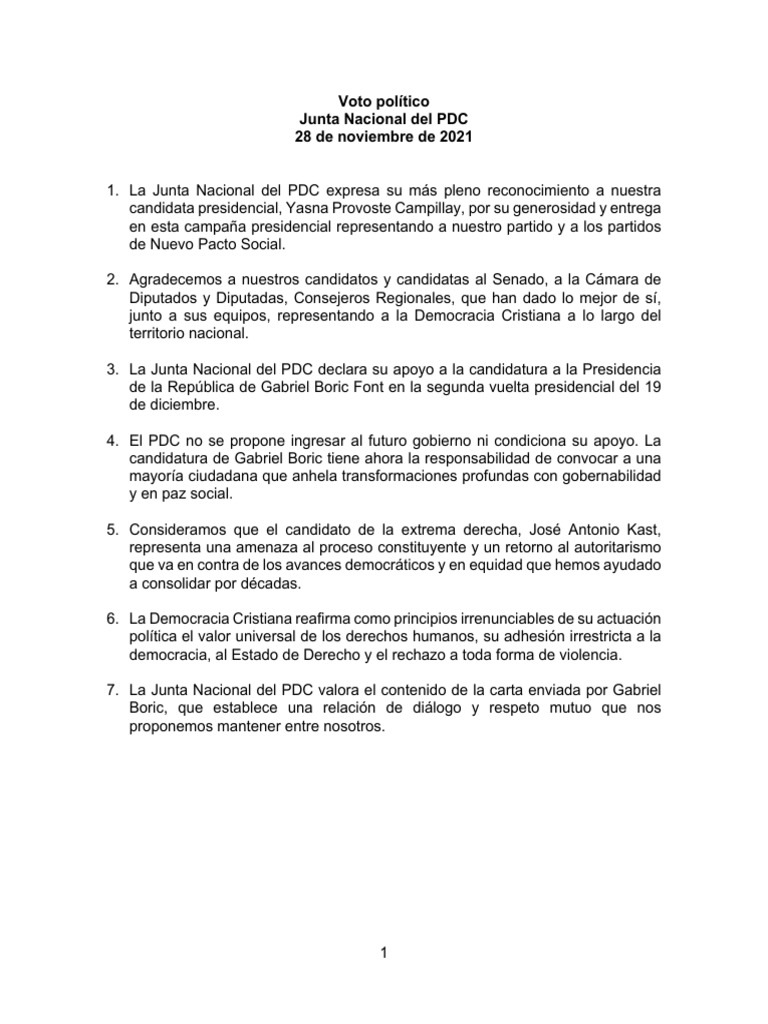 Junta Nacional DC | PDF | Política | Ciencias sociales