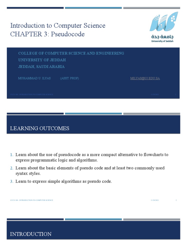 Introduction To Computer Science CHAPTER 3: Pseudocode | PDF | Software Development | Computer ...