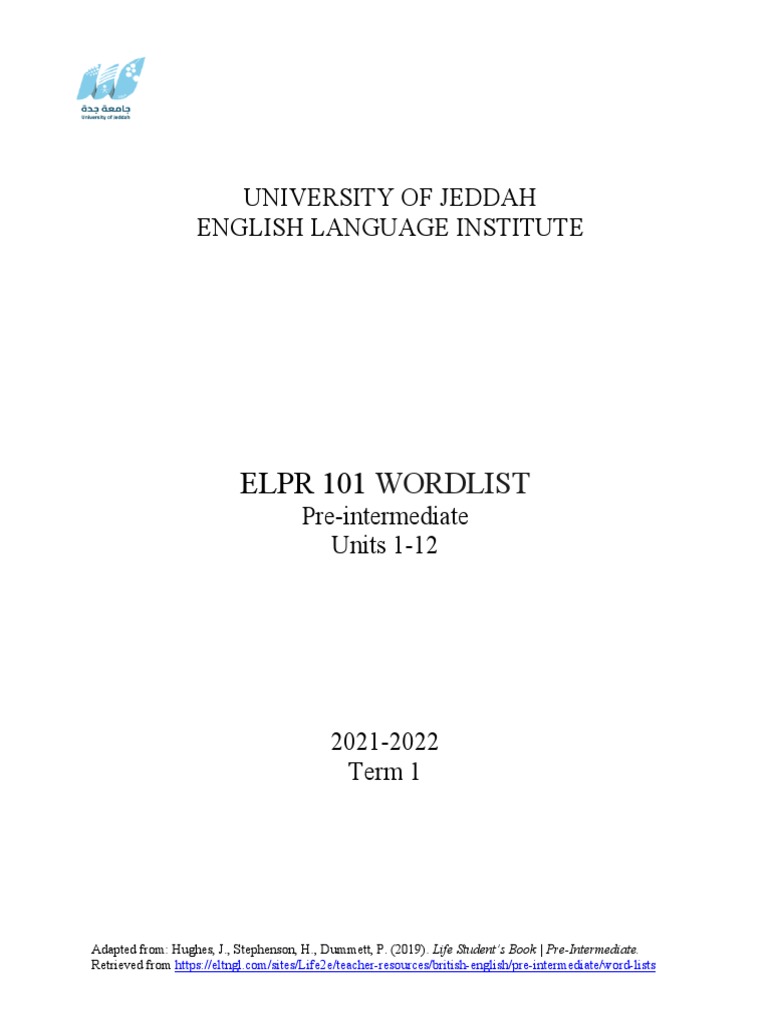 ELPR 101 - Wordlist | PDF | Adjective | Noun