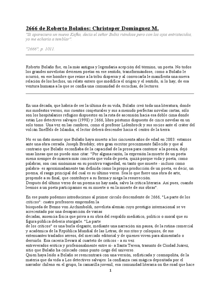 2666 de Roberto Bolaños (Christoper Dominguez) | PDF