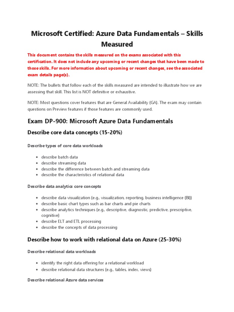 Microsoft Certified Azure Data Fundamentals Skills Measured | PDF ...