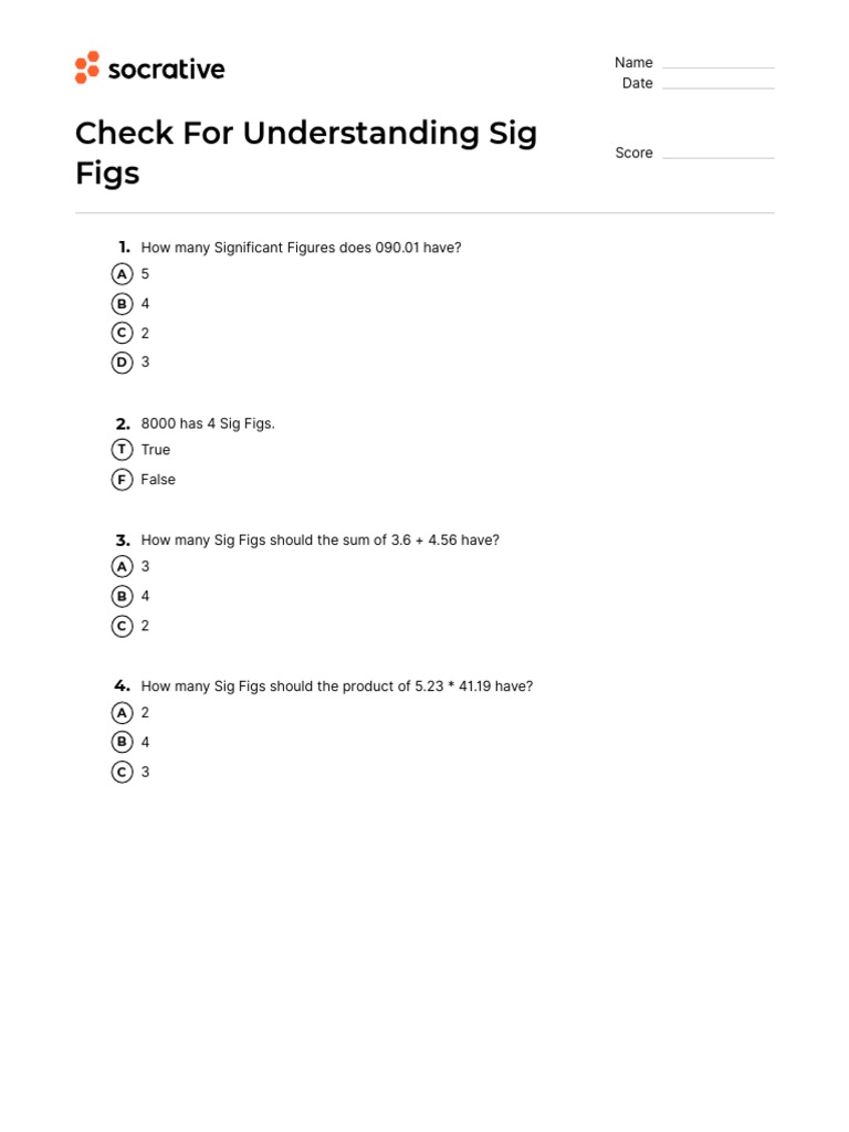 Quiz Check For Understanding Sig Figs | PDF