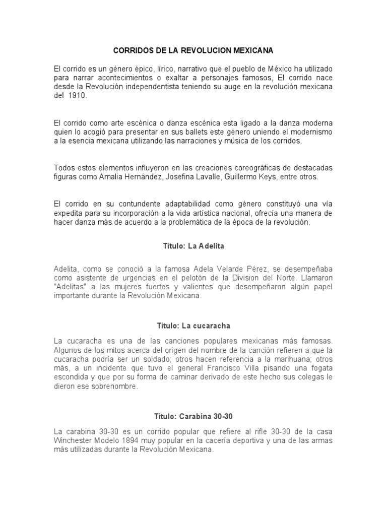 Corridos de La Revolucion Mexicana | PDF | Corrido | revolución mejicana