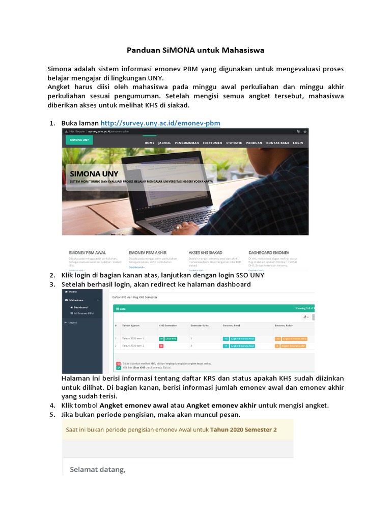 Panduan SiMONA Untuk Mahasiswa-2021 | PDF