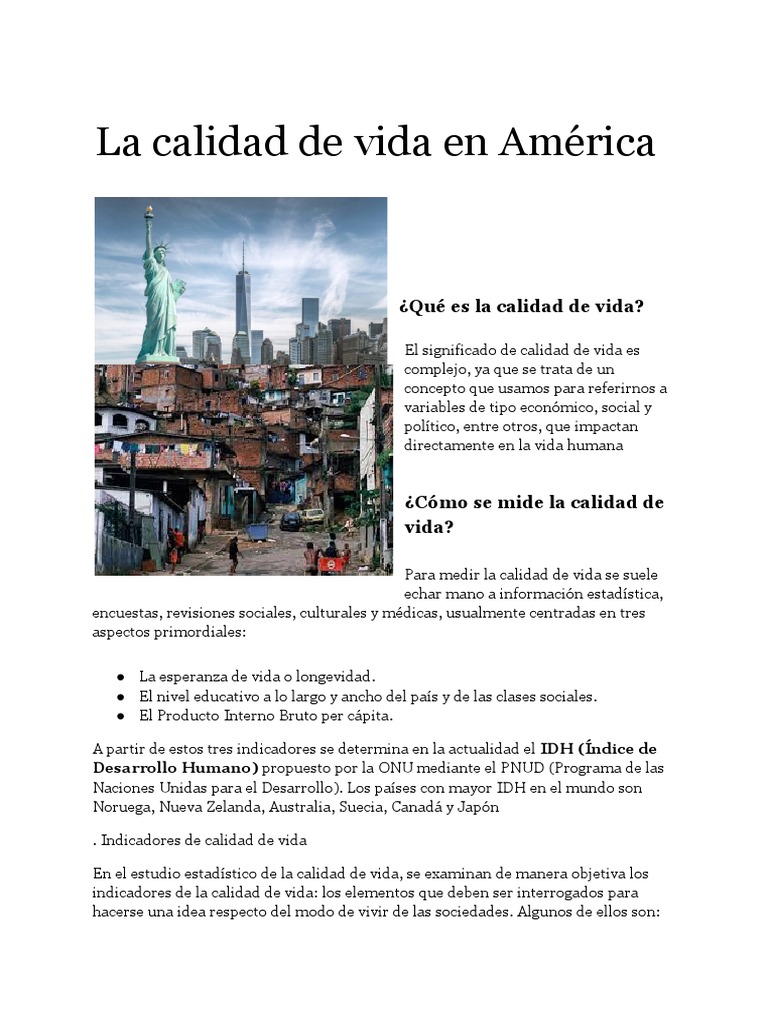 La Calidad de Vida en América | PDF | Calidad de vida | Pobreza