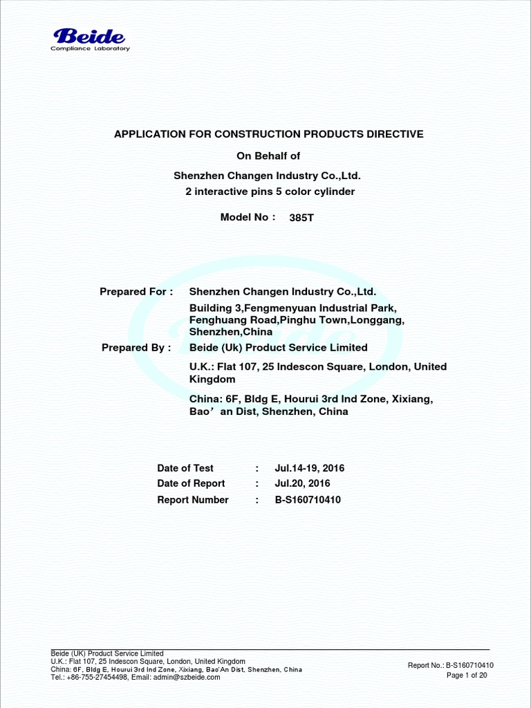 385T CE Test Report | PDF | Screw | Door