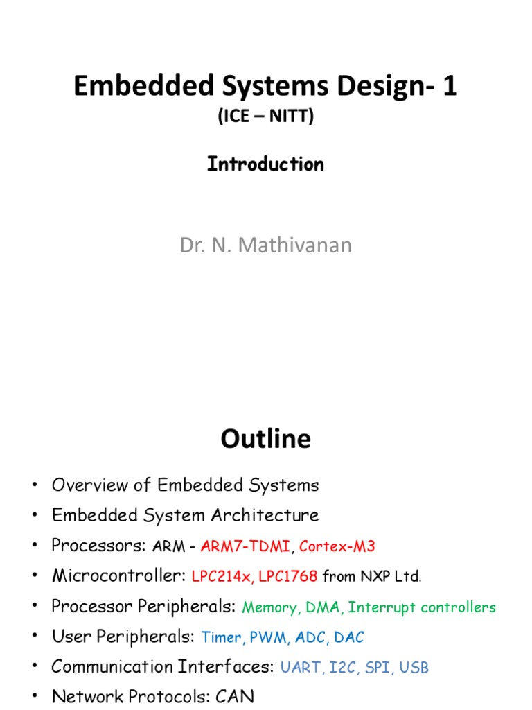 Embedded Systems Design-1: Dr. N. Mathivanan | PDF | Embedded System | Microcontroller