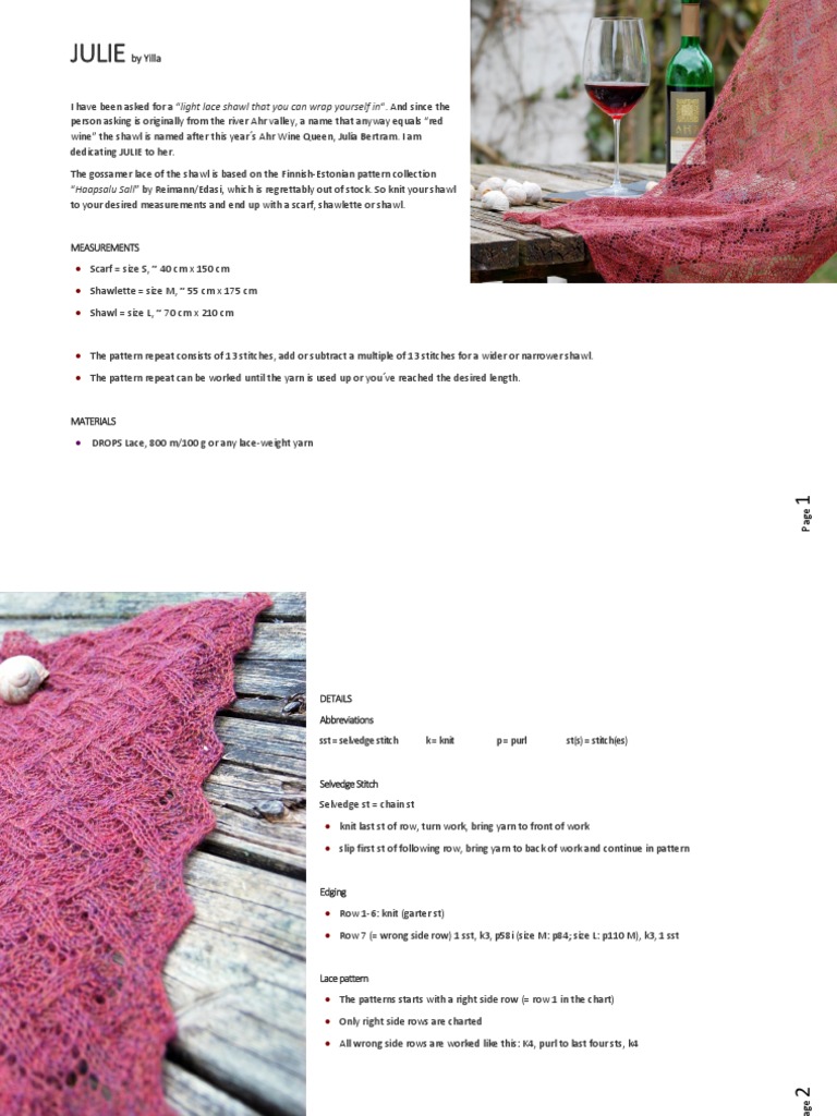 Julie: Scarf Size S, 40 CM X 150 CM Shawlette Size M, 55 CM X 175 CM ...