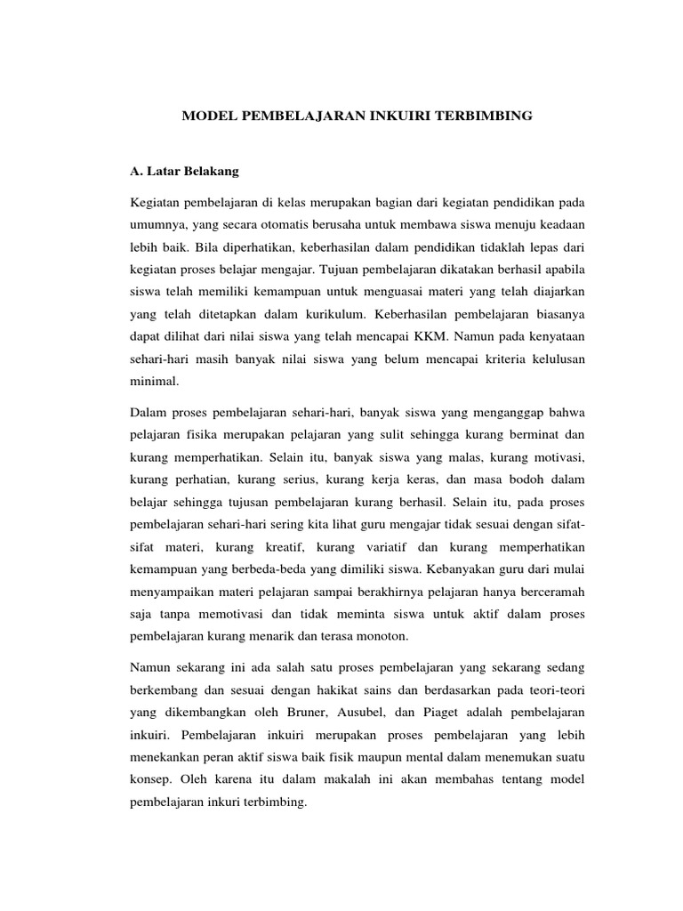 Model Inkuiri Terbimbing: Efektif untuk Pembelajaran Fisika | PDF
