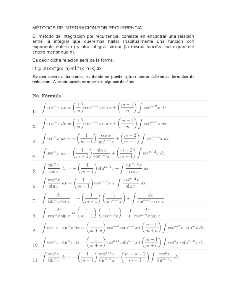 Métodos de Integración Recursiva | PDF