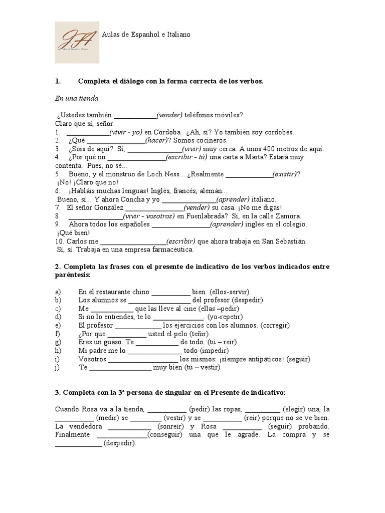 Ejercicios - Presente de Indicativo - Parte Dos | PDF