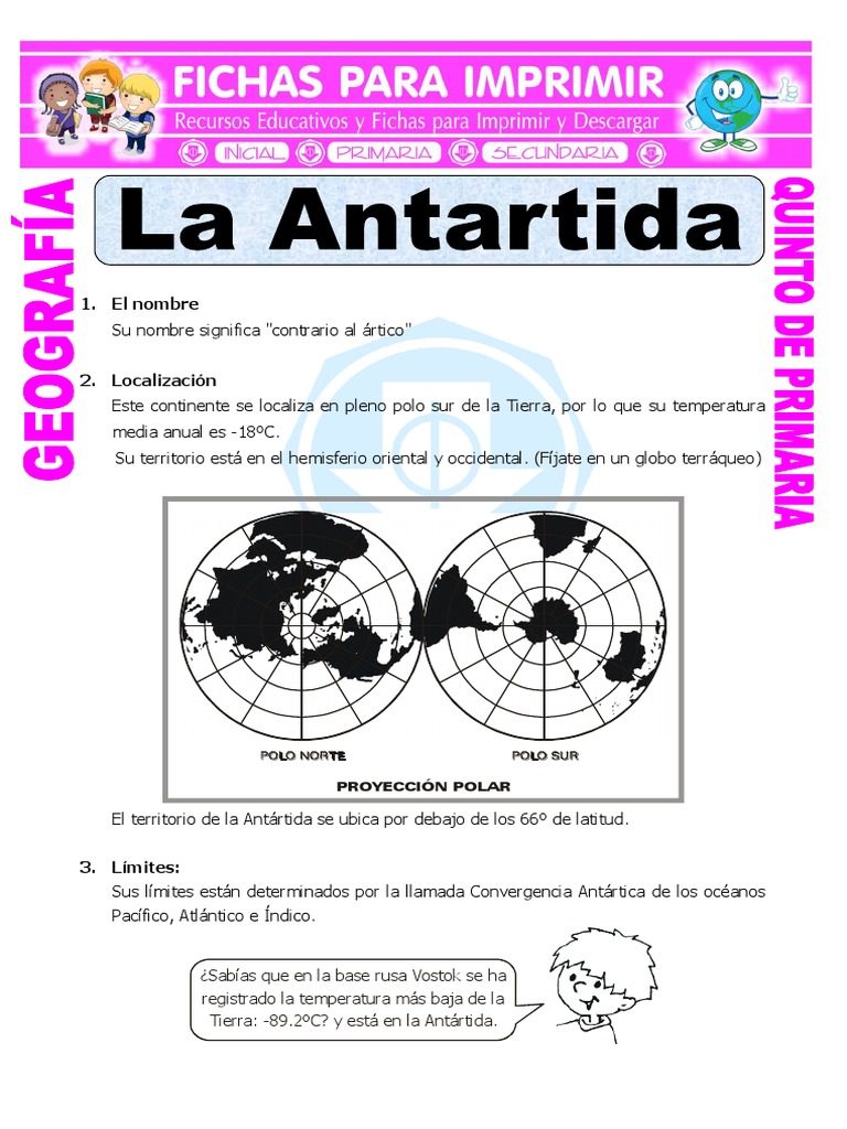 La Antártida para Quinto de Primaria | PDF | Antártida | Océanos