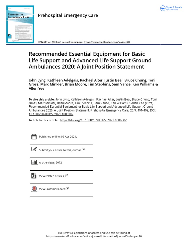 Recommended Essential Equipment For Basic Life Support and Advanced ...
