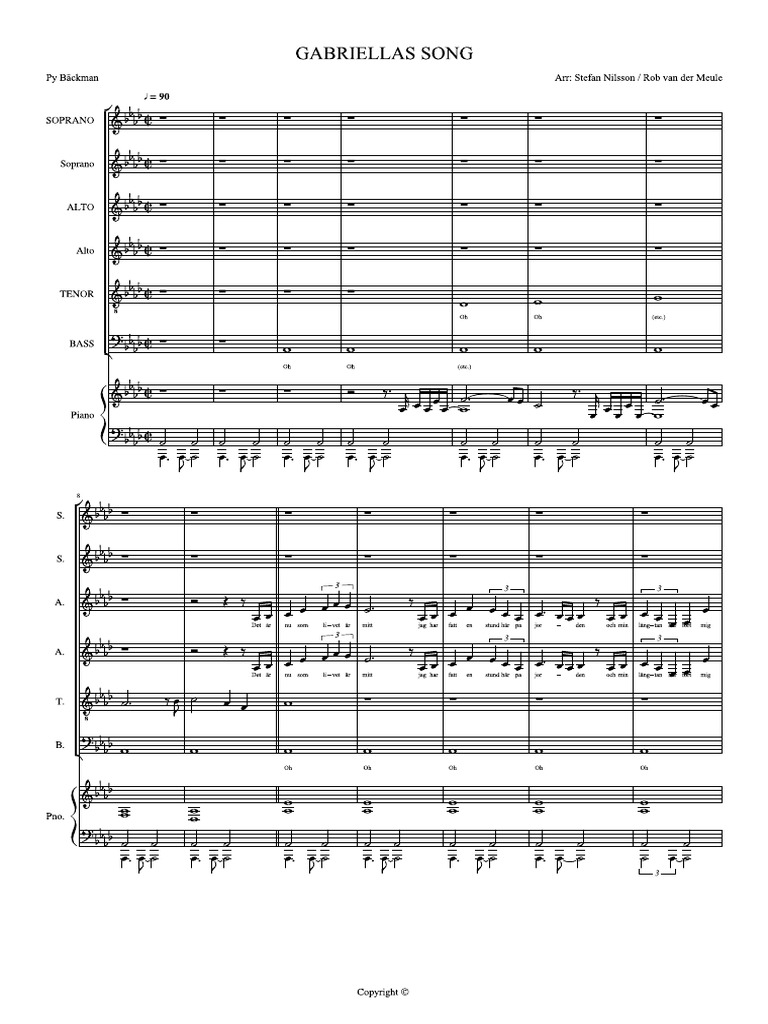 GABRIELLAS SONG Vozes-Score and Parts | PDF