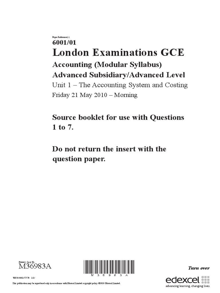 London Examinations GCE: Accounting (Modular Syllabus) Advanced ...