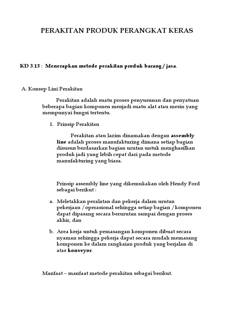 Metode Perakitan Produk Perangkat Keras | PDF